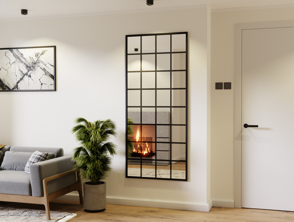 SILVER MIRROR LOFT MUNTIN BLACK CHECK 200X100 | Mirrors \ Rectangular ...