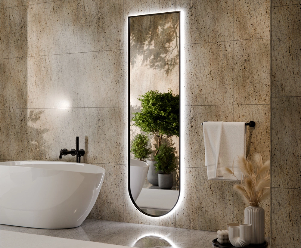 LUSTRO PÓŁOWALNE WISZĄCE CZARNA RAMA ALUMINIUM LED AURORA | Lustra ...