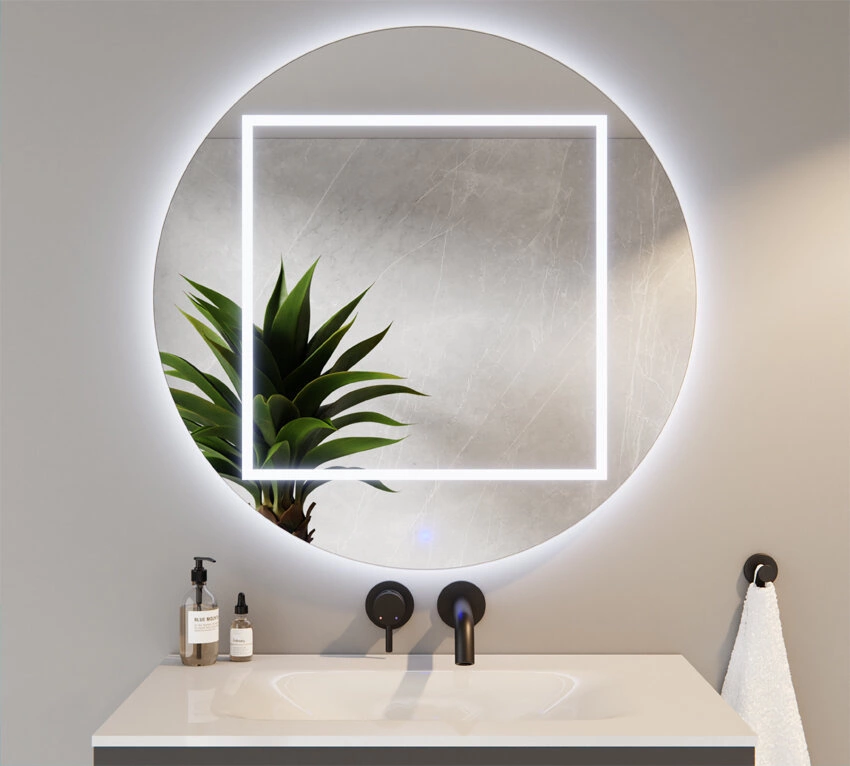 Round Wall Mirror LED Square in Circle LAURA Touch Switch | Mirrors ...